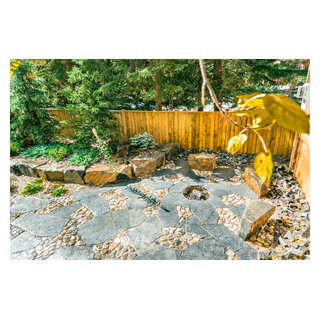 Rundle Stone and River Rock Patio with Fire Pit & Stone Seating ...