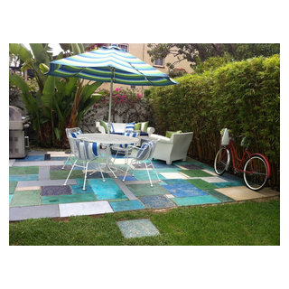 Saw cut, stained and re-purposed concrete patio - Eclectic - Patio ...