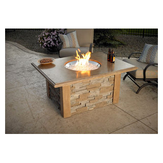 Sierra Fire Pit Table With Ledgestone And Supercast Top In Mocha Finish ...