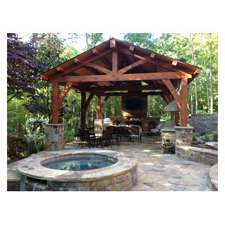 South Charlotte Timber Frame and Water Feature - Rustic - Patio ...