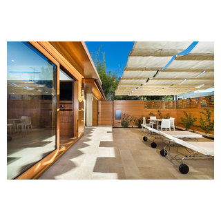 South Courtyard View - Fully Covered Awning - Modern - Patio - Los ...