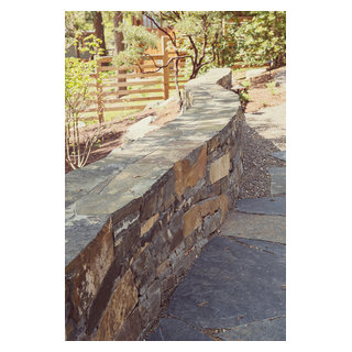Stacked Basalt Garden Wall with Flagstone + Gravel Path - Rustic ...