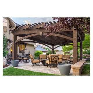 Trapezoid Pergola for Irregular Landscaping w/Awning - Mediterranean ...