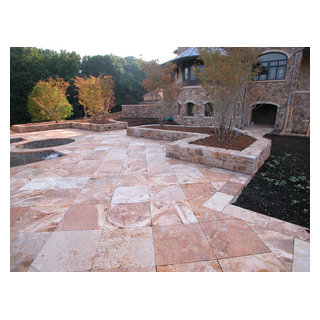 Travertine flatwork with granite planters at this new pool patio ...