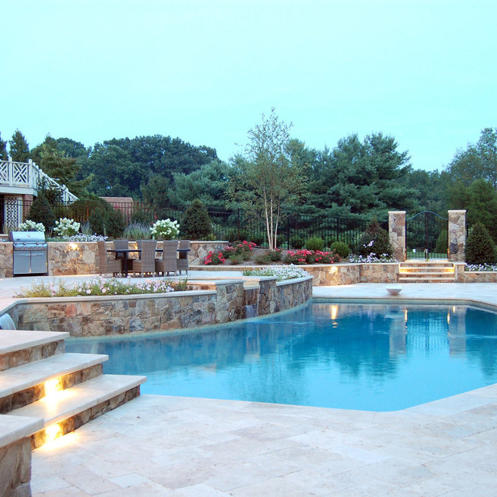 Silver Travertine Pool Deck - Photos & Ideas | Houzz