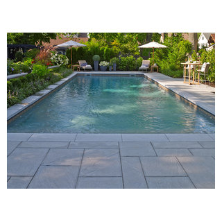 Backyard Pool Patio with Concrete Slabs - Transitional - Pool - New ...