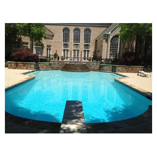 Atlanta Metro Custom pool renovation - Flagstone coping and waterline ...