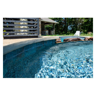 Beautiful Spa and Pool with Blue Surf PebbleTec - Rustic - Pool - Other ...