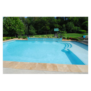 Beautiful teal interior with tile waterfall - Pool - Kansas City - by ...