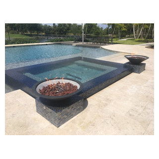 Big Custom Pool with a Rock Waterfall and Slide in Boca Raton - Beach ...
