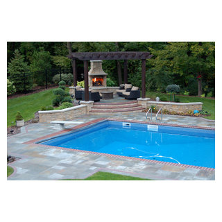 Bluestone pool decks, arbors, fireplaces, outdoor kitchen & pavilion ...
