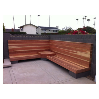 Built in wood bench near pool - Traditional - Pool - Los Angeles - by ...