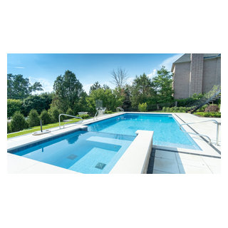 Burr Ridge Lap Pool with Raised Hot Tub and Waterfall - Clásico ...