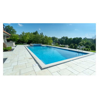 Burr Ridge Lap Pool with Raised Hot Tub and Waterfall - Classique ...