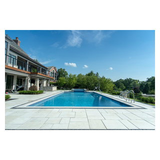 Burr Ridge Lap Pool with Raised Hot Tub and Waterfall - Classique ...