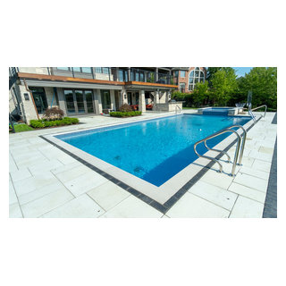 Burr Ridge Lap Pool with Raised Hot Tub and Waterfall - Traditional ...