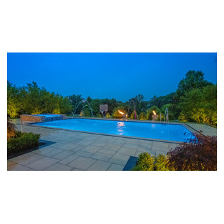 Burr Ridge Lap Pool with Raised Hot Tub and Waterfall - Traditional ...