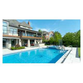 Burr Ridge Lap Pool with Raised Hot Tub and Waterfall - Traditional ...