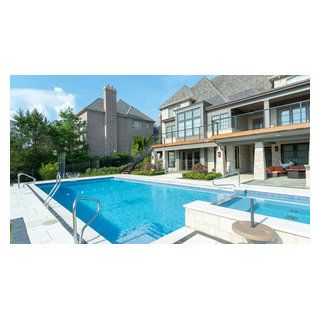 Burr Ridge Lap Pool with Raised Hot Tub and Waterfall - Traditional ...