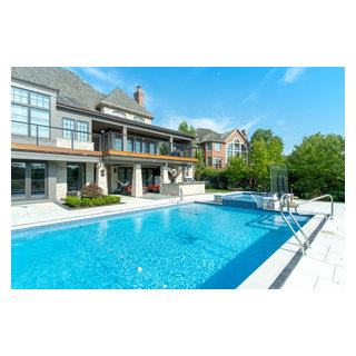 Burr Ridge Lap Pool with Raised Hot Tub and Waterfall - Traditional ...