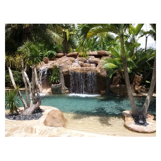 Cascading Rock Waterfall Pool feature - Tropical - Pool - Miami - by ...