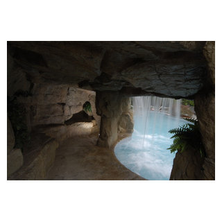 Cave-Grotto-Enclosed Slide with Waterfalls - Tropical - Pool - New York ...