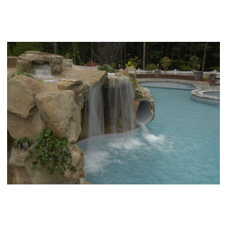Cave-Grotto-Enclosed Slide with Waterfalls - Tropical - Pool - New York ...