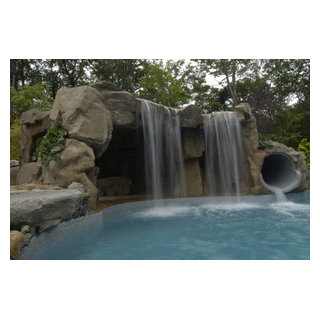 Cave-Grotto-Enclosed Slide with Waterfalls - Tropical - Pool - New York ...