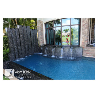 Custom Fountains with Lagoon Freeform Pool and Zero Depth Entry in Boca ...