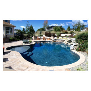 Custom Freeform style salt water in ground pool with Pool House and ...