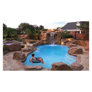 Custom RicoRock Waterfall with Slide - Rustic - Pool - New Orleans - by ...