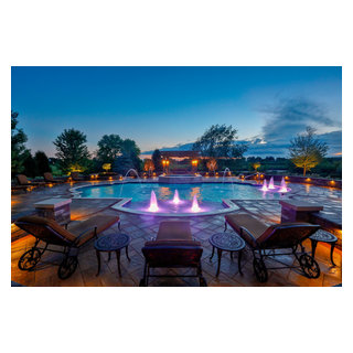 Elgin, IL Roman End Pool with Freeform Hot Tub - Mediterranean - Pool ...
