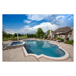 Elgin, IL Roman End Pool with Freeform Hot Tub - Mediterranean - Pool ...