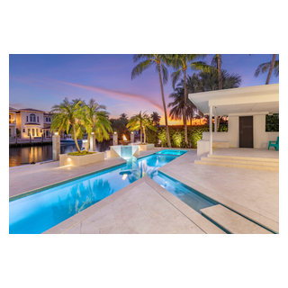 Freeform Infinity Edge Pool with Lap Pool/Spa with Fire Bowls in Ft ...