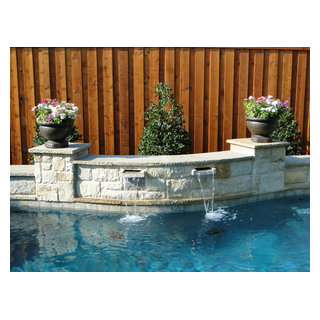 Freeform Pool, Arbor and Built in Grill with Limestone Bar - Pool ...