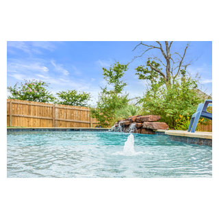 Freeform Pool, beach entry and rock waterfall - Beach Style - Pool ...