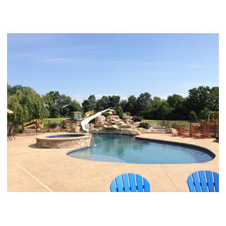 Freeform Style Pool with Raised Spa and Waterslide - Modern - Pools ...