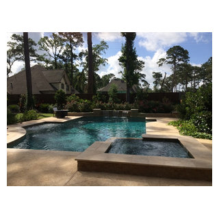 Geometric Pool with Raised Beam Water Feature Wall - Pool - Houston ...