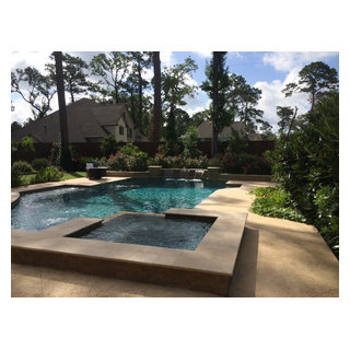 Geometric Pool with Raised Beam Water Feature Wall - Traditional - Pool ...