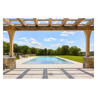 glass tile swimming pool + spa with perimeter overflow + granite ...