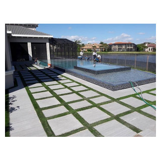 glass wall pool with sunken living room - Industrial - Pool - Miami ...