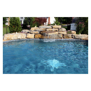 Hanover Township custom pool with boulder waterfall - Traditional ...