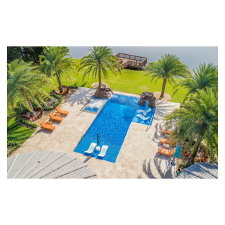 Infinity Edge Pool With Custom Rock Waterfalls and Custom Spa in Boca ...