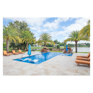 Infinity Edge Pool With Custom Rock Waterfalls and Custom Spa in Boca ...