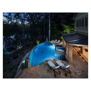 Infinity Edge Pool with Knife Edge Spa and Pool House - Traditional ...