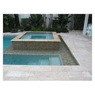 Ivory Travertine Pool Deck Pavers and Tiles - Contemporary - Pools ...