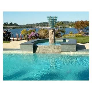 Lake Washington Pool With Spa and Fountain - Traditional - Pool ...