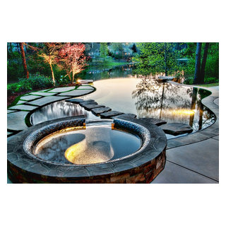 Lakefront Natural Pool & Spa with Water Stepping Stones - Contemporary ...