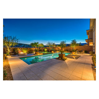 Lap Pool with Rim Flow Spa & Fire Pit - Tropical - Pool - Las Vegas ...