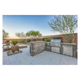 Lap Pool with Rim Flow Spa & Fire Pit - Tropical - Pool - Las Vegas ...